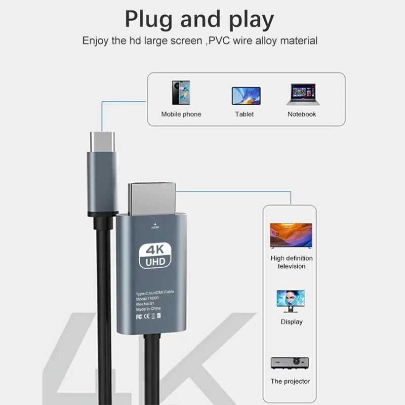 30Hz 4K HINDI Delay HD Video Conversion Type C Upang Hdmi-Compatible TV ...