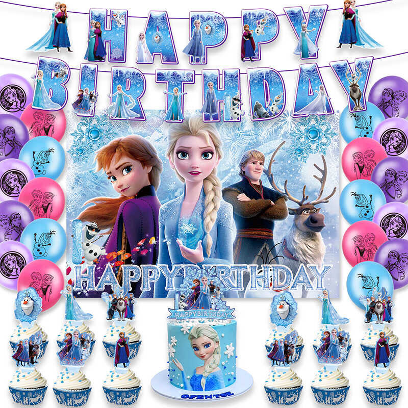 795 Frozen Princess Elsa Girl's Birthday Party Flag Introduction Ballon ...