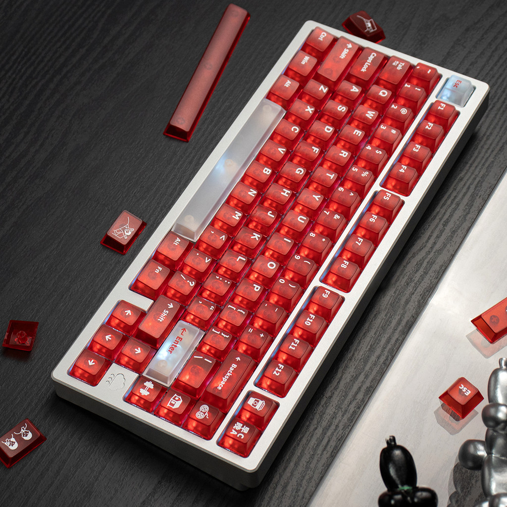 Foggy Transparent White Red Keycaps RGB cherry profile 150 keycap set ...