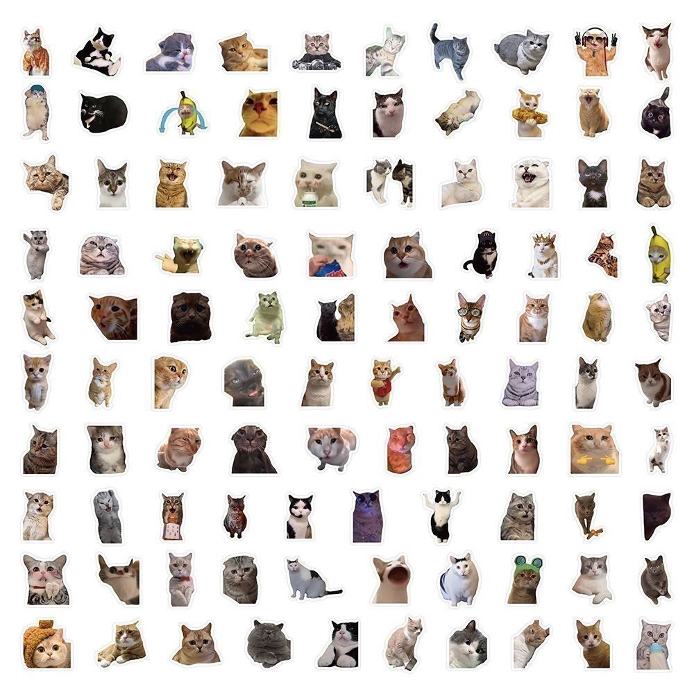 100 PCS Funny Cat Stickers Cat Meme Sticker Waterproof GIF DIY Sticker ...