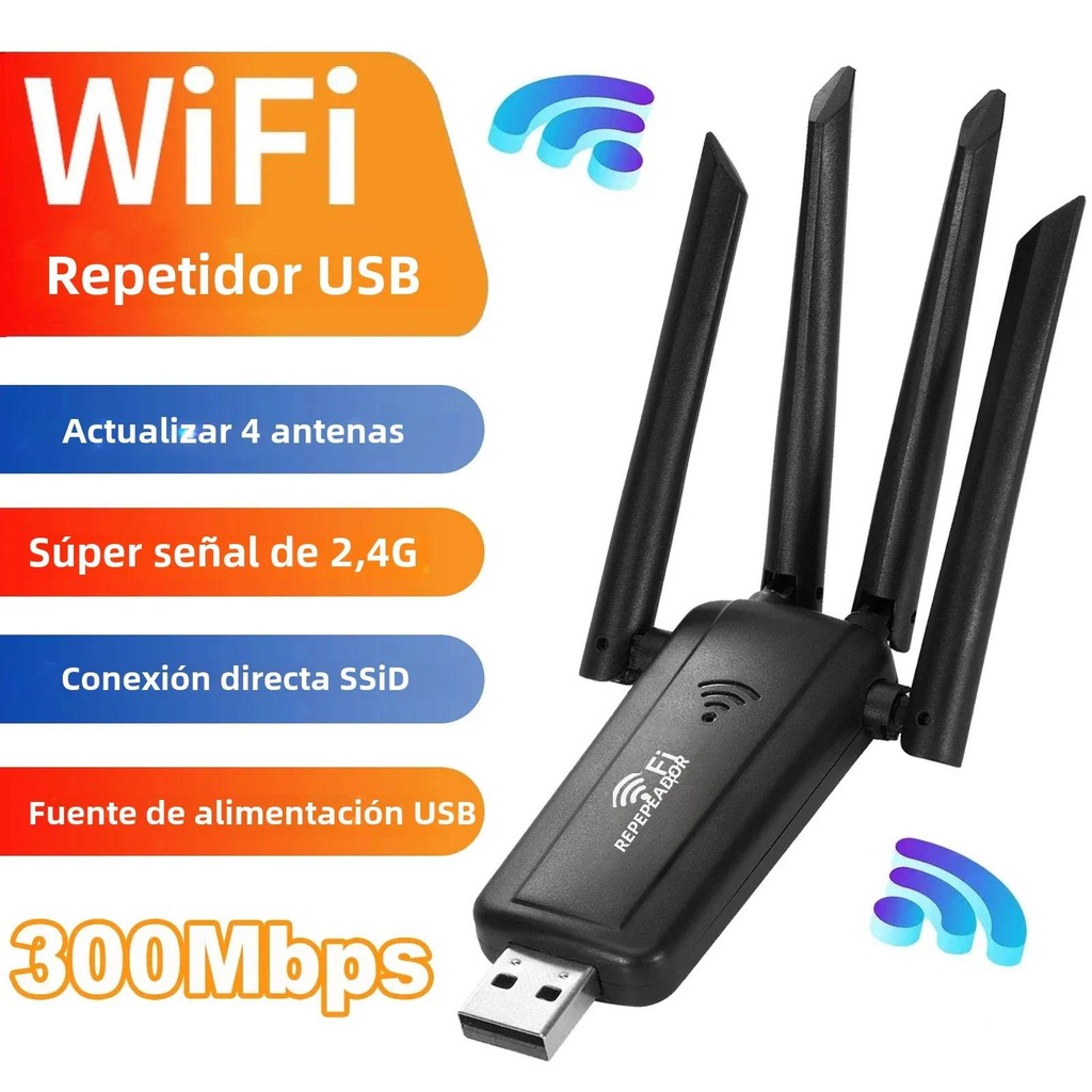Upgrade 4 Antennas USB WiFi Repeater Wireless Signal Extender 2.4G ...