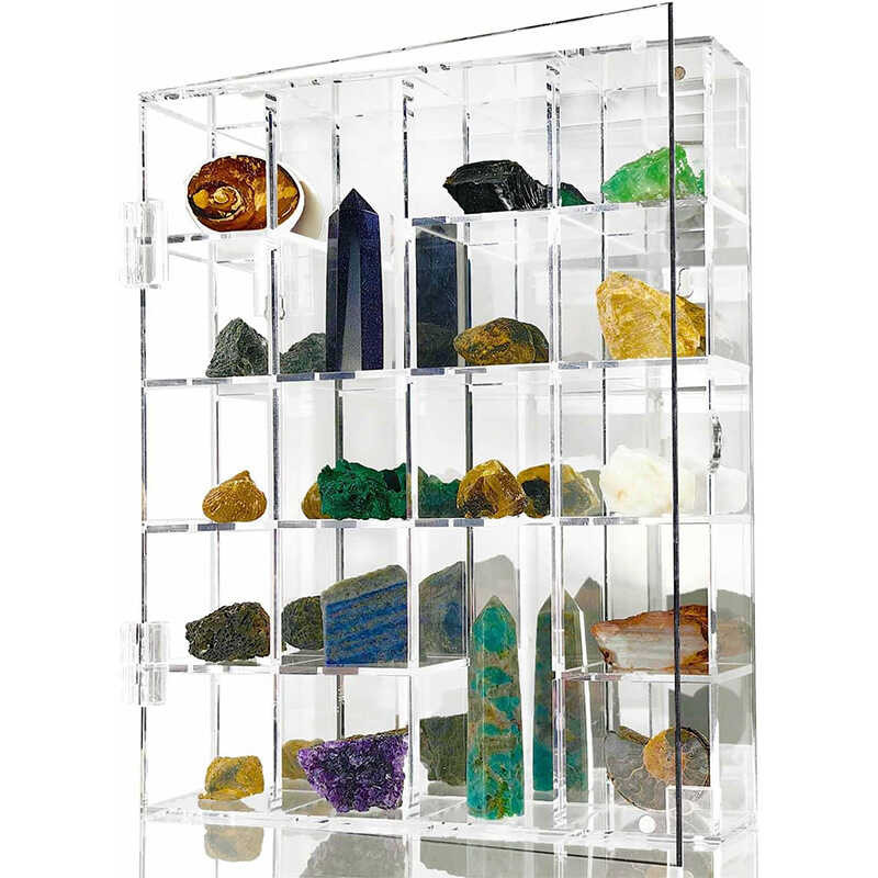 Acrylic Rock Display Cabinet Wall Mounted Crystal Collection Box ...