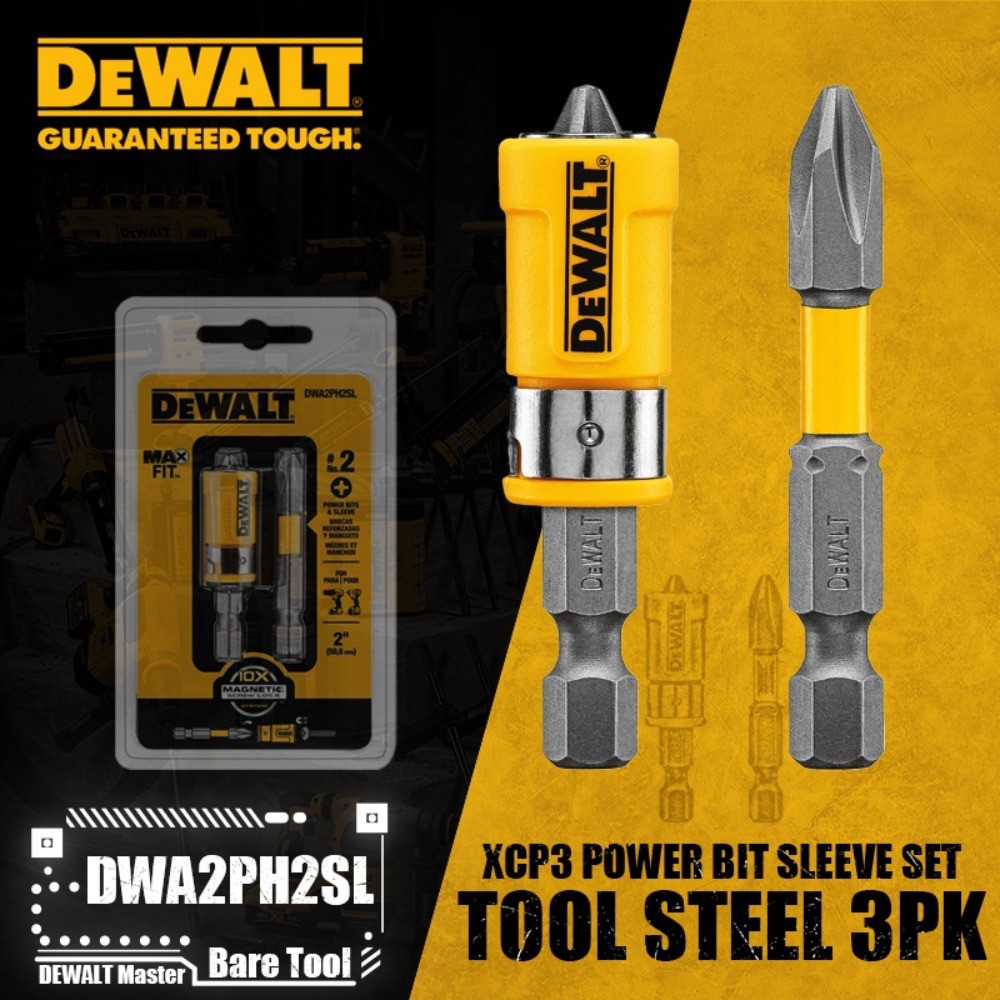 DEWALT DWA2PH2SL XCP3 Power Bit Sleeve Set Max Fit Phillips #2 S X 2" L ...