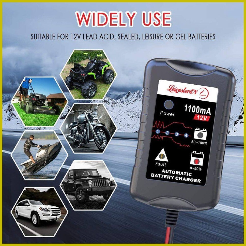 ۞ LST 12V 1.1A Car Battery Trickle Charger Maintainer 4-Stage Smart ...