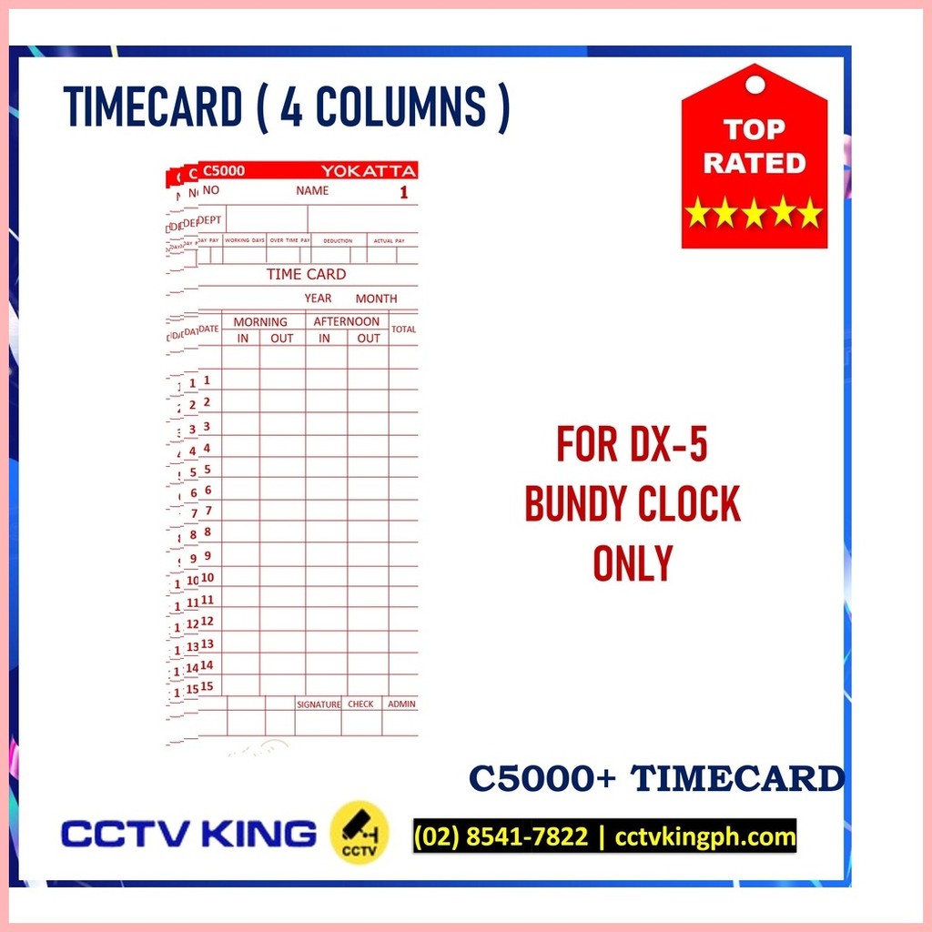 C5000+ time card for Yokatta DX-5 Bundy clock (100pcs) | Shopee Philippines
