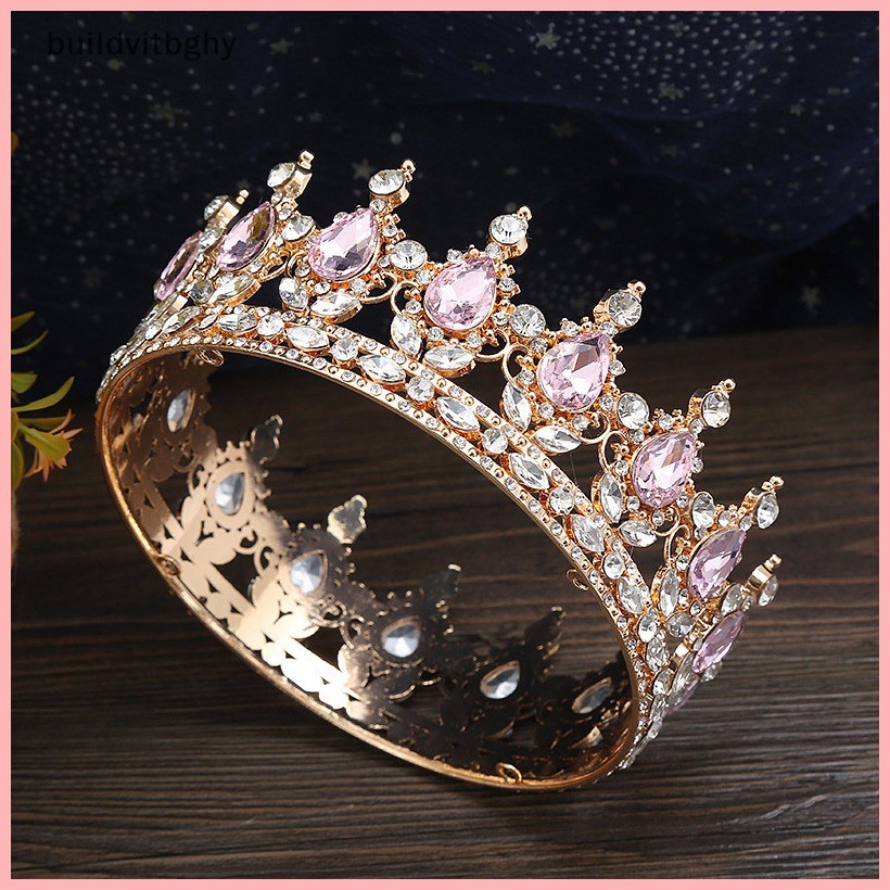 build 2024 New Baroque Round Wedding Crown Bridal Pageant Rhinestone ...