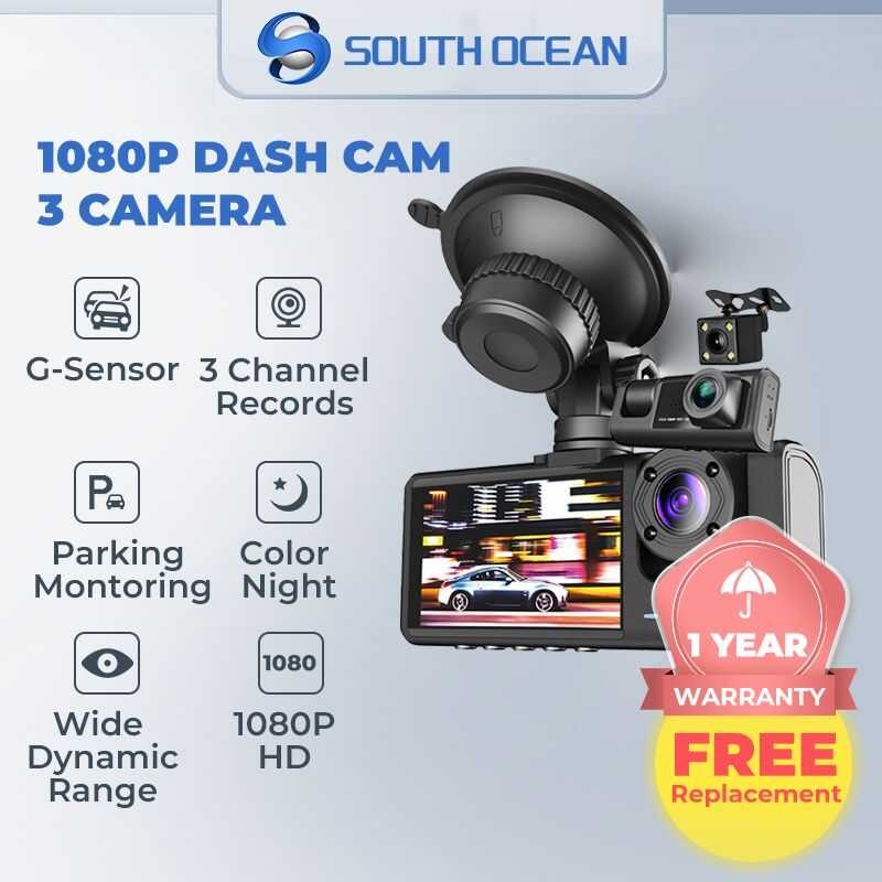 South Ocean Dash Cam For Car Front And Rear Dashcam 3 Camera 1080P HD ...