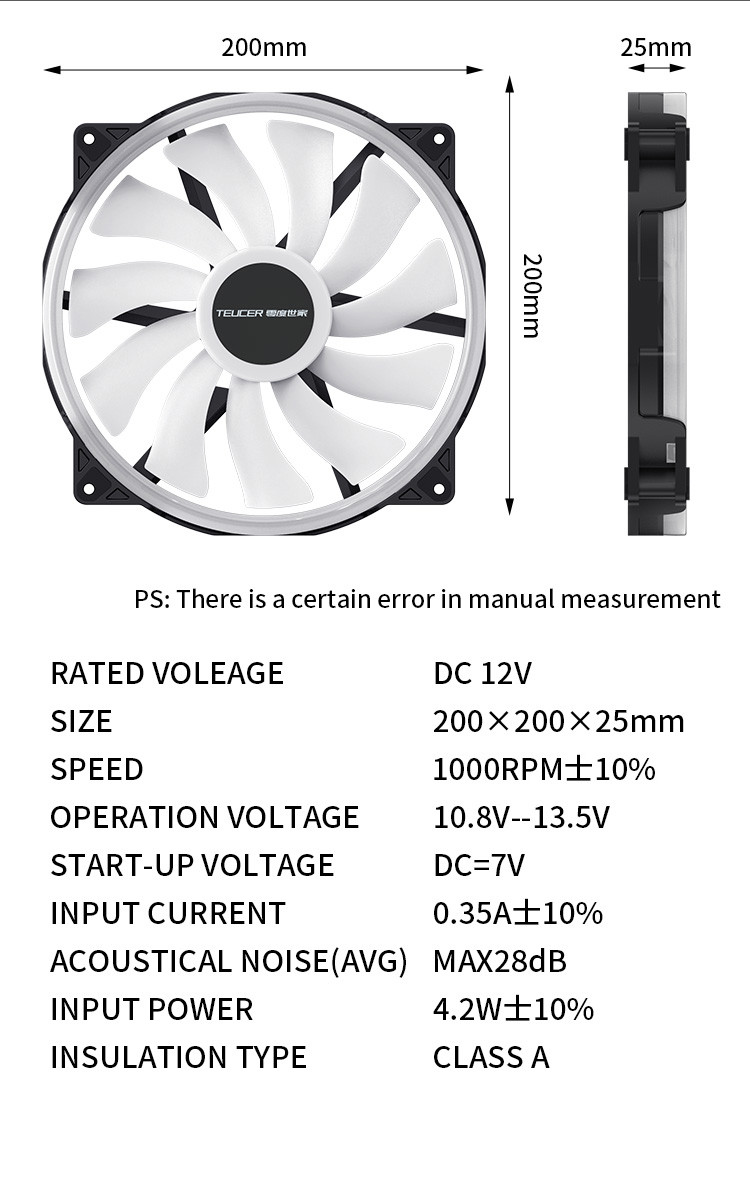 TEUCER FD200 PC Case Fan 200mm 4PIN ARGB Computer 5v 3PIN Case Cooling ...