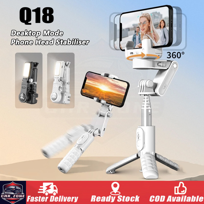 Q18 4in1 Tripod Gimbal Stabilizer 360° Rotation Tripod with Face/Object Tracking for Phone Video ...
