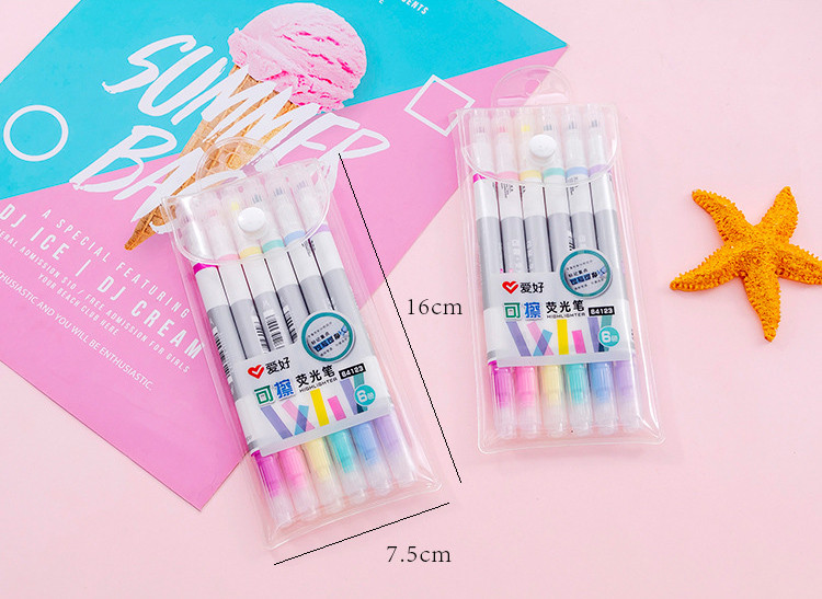 Erasable Dual-Tip Pastel Highlighters - 6-Color Set, Soft Fluorescent ...