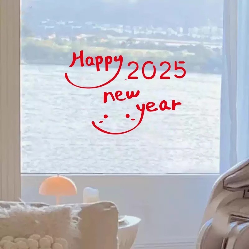 2025Happy New Year Smiley Face Window Stickers New Year's Day Spring ...