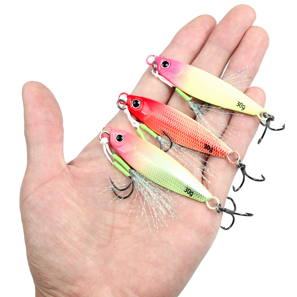 New Fishing Luminous Jigging Hook Spinner Bait 7g/10g/15g/20g/30g/40g Laser Metal Jig Spoon ...