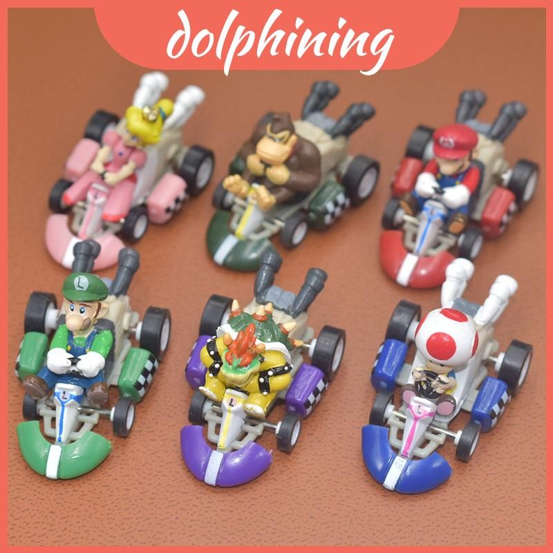 Collectible Mario Super Bros Kart Pull Back Car Figures Set 6 Pcs Ideal ...