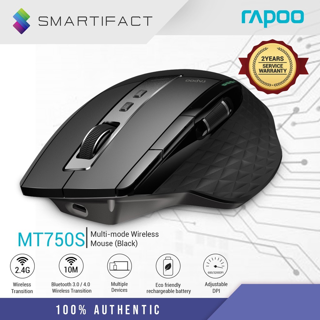 Rapoo MT750S Rechargeable Multi-mode Wireless Mouse bluetooth 2.4GHz Switch Among 4 Device ...