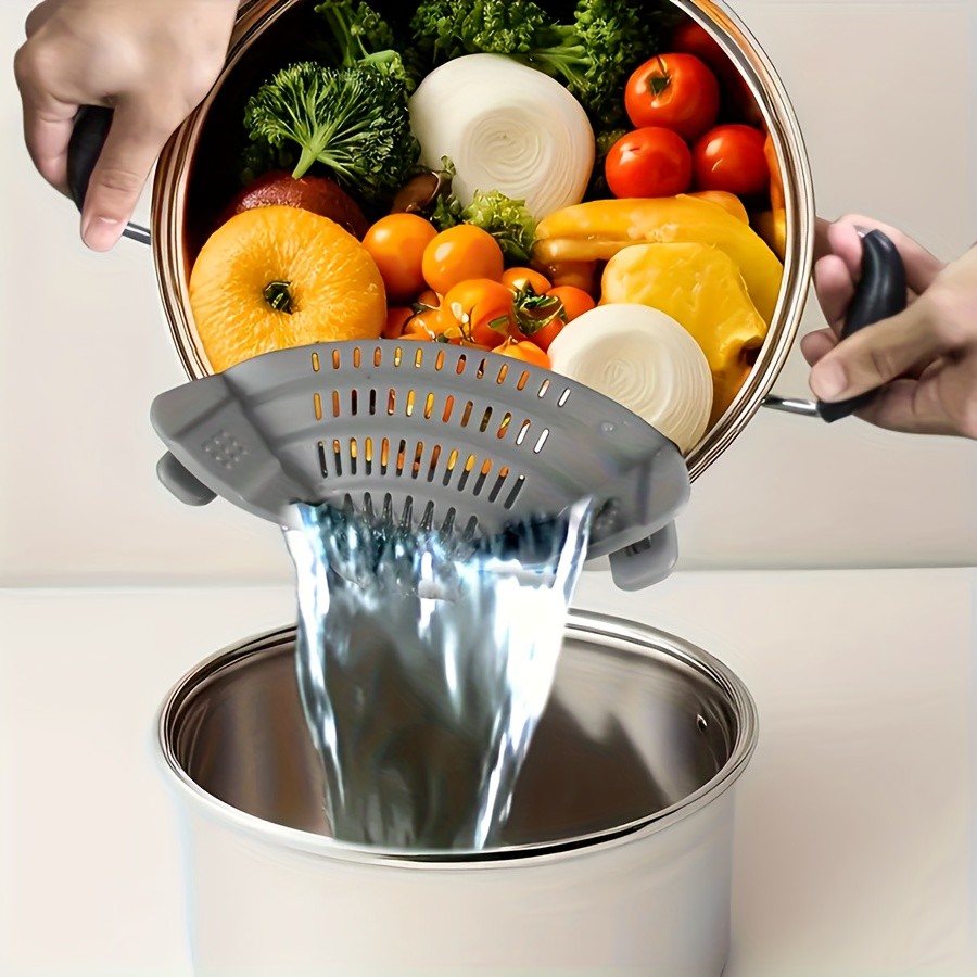 1pc Adjustable Silicone Clip-On Strainer Hands-Free Easy Food Drainage ...