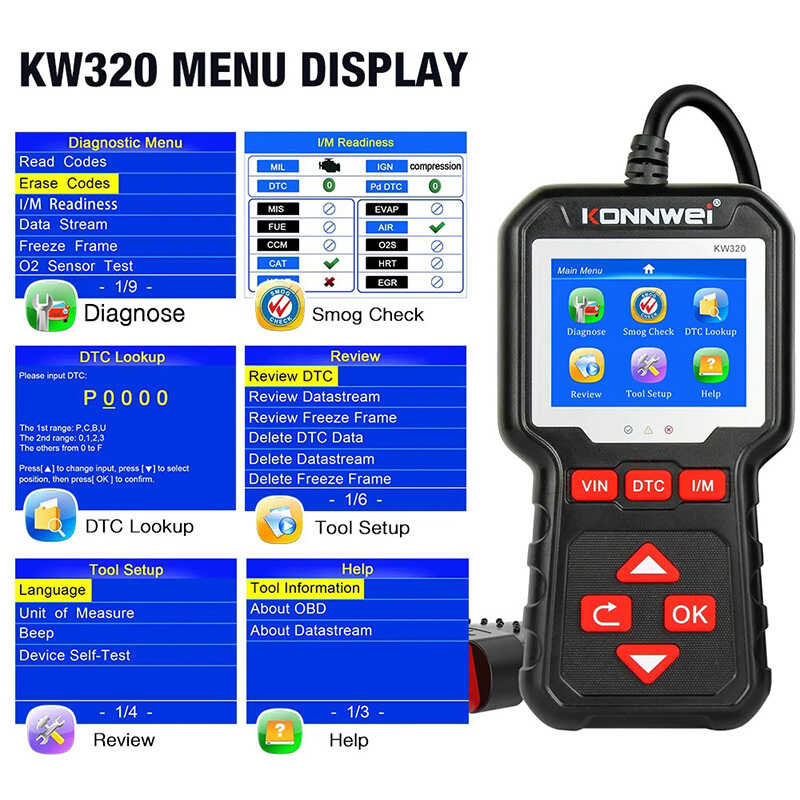 Kw320 KONNWEI Obd2 Tools Obd 2 Diagnostic Tool Professional Amotive ...