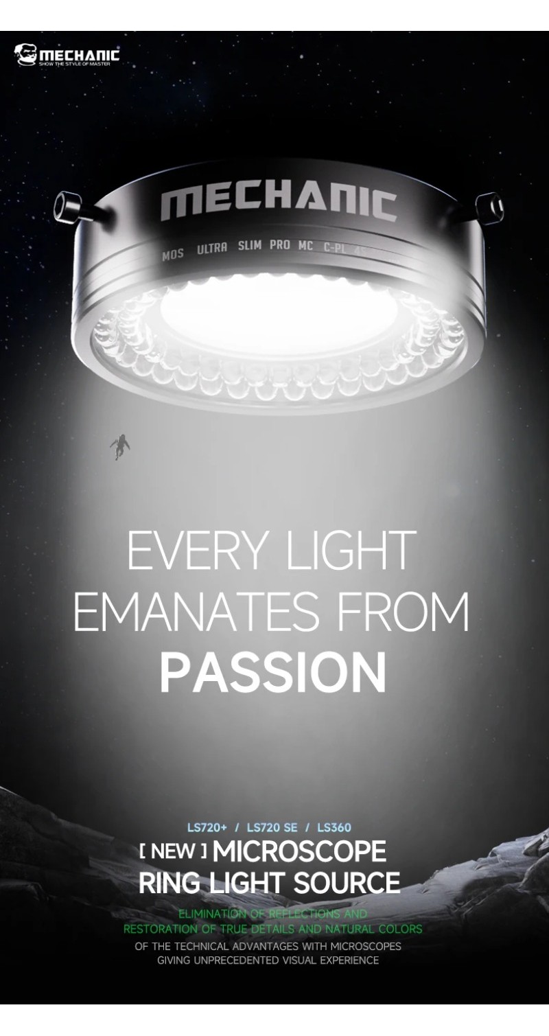 MECHANIC LS720 Plus Dual Polarized Microscope Ring Light 72-LED Anti ...