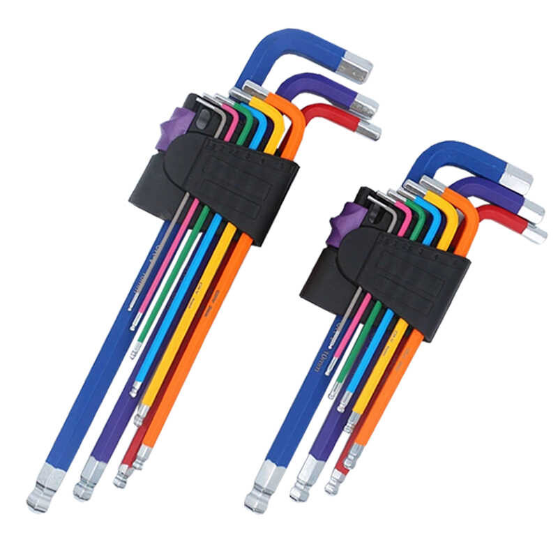 9Pcs F 1.5Mm-10Mm Color Coded Ball-End Hex Allen Key L Wrench Set Torque Long Metric With Sleeve ...
