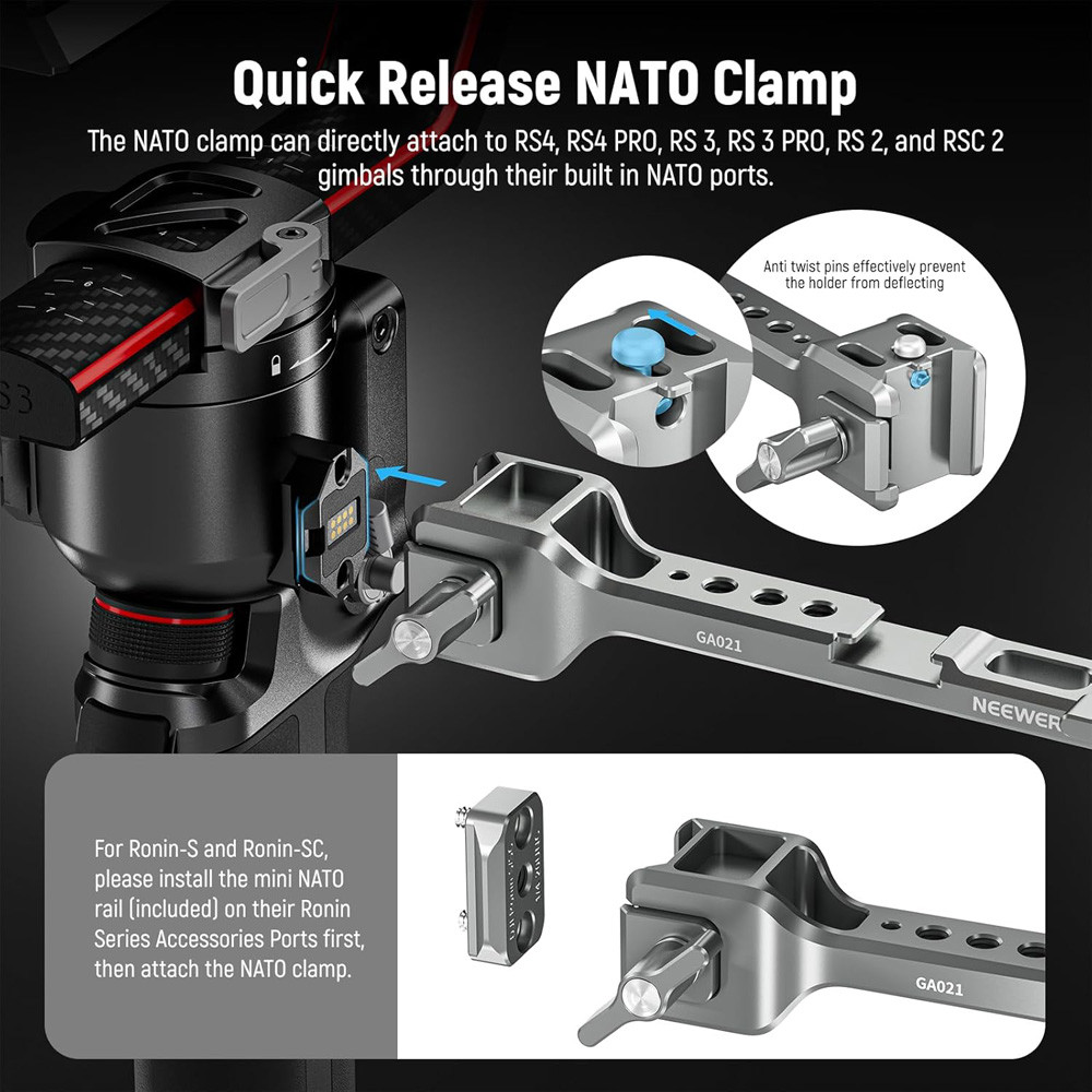 NEEWER GA021 NATO Monitor Mount for RS Gimbal, 360° Rotatable Field ...
