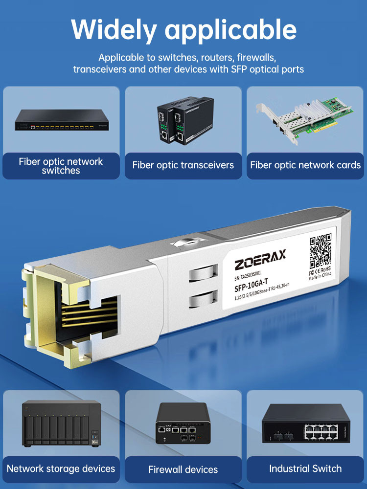 ZOERAX 10G/2.5/1.25G GBASE-T SFP+ to RJ45 CAT.6a Transceiver Module Auto-Negotiation Ethernet ...