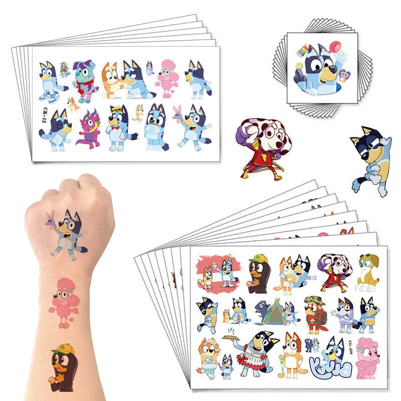 Bluey Bingo Temporary Tattoo Blue Dog Anime Action Figures Cartoon ...