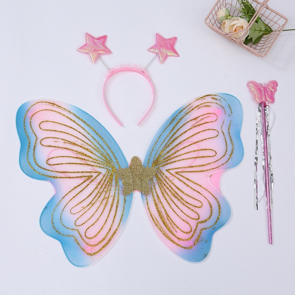 MG-Kids Butterfly Wing Set Sequin Star Cosplay Wings with Fairy Wand ...