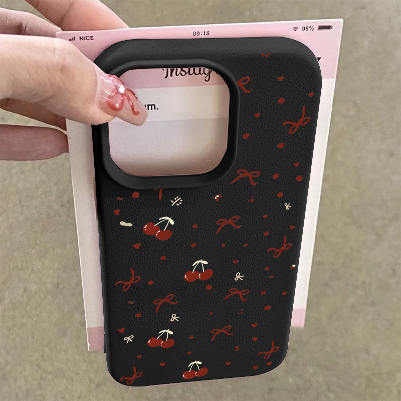 Creative Cherry Bow Pattern Phone Case Compatible for IPhone 16 15 14 ...