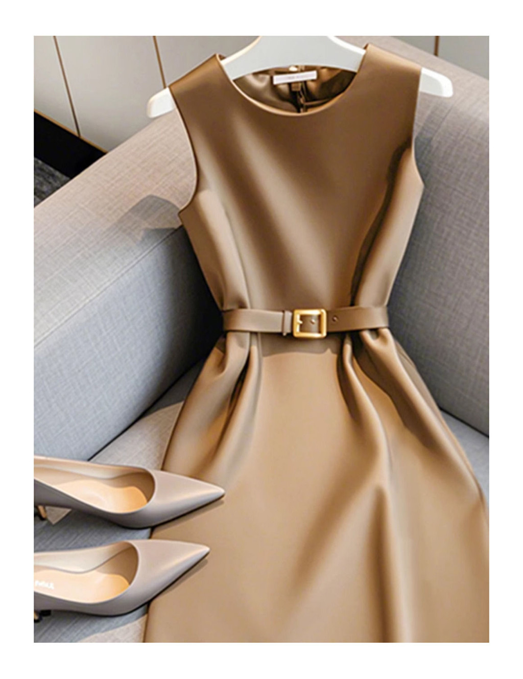 Mocha Mousse Dress Gown Pantone Color of Year 2025 Khaki Brown Elegant ...