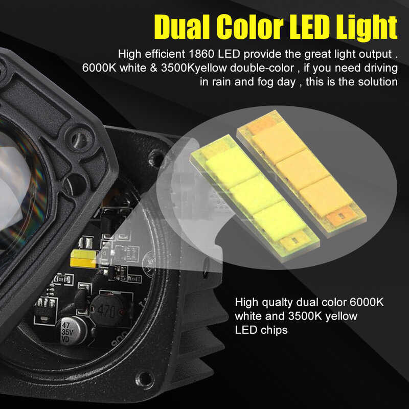 12V 24V Car DRL Lights LED 6000K/3500K Fog Lens Motorcycle Spotlight Od Spot Day Running Lamps ...