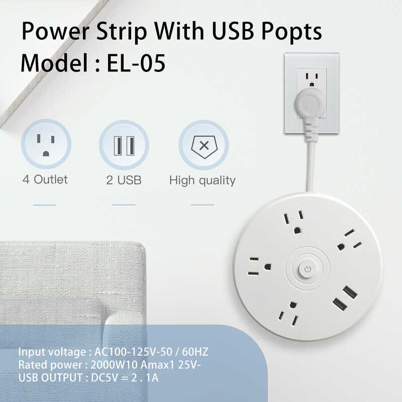 LY 1.8M Extension Cord Power Strip Round Retractable Socket Roll-Up ...