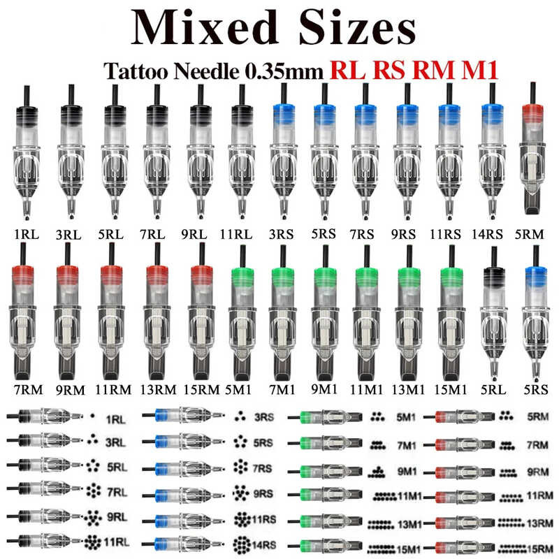 Mix Needle RL RS RM M1 Disposable Sterilized Safety Assorted Sizes Tattoo Needles For Cartridge ...