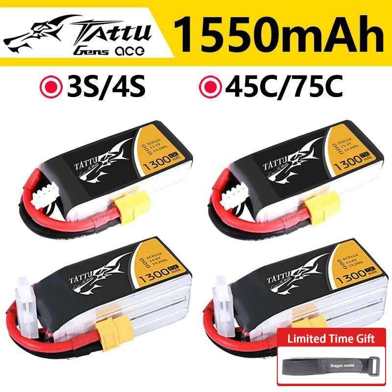 3 ACE 2 Tattu Lipo Rechargeable Battery 3S 4S 1550Mah 45C 75C 1P Para ...