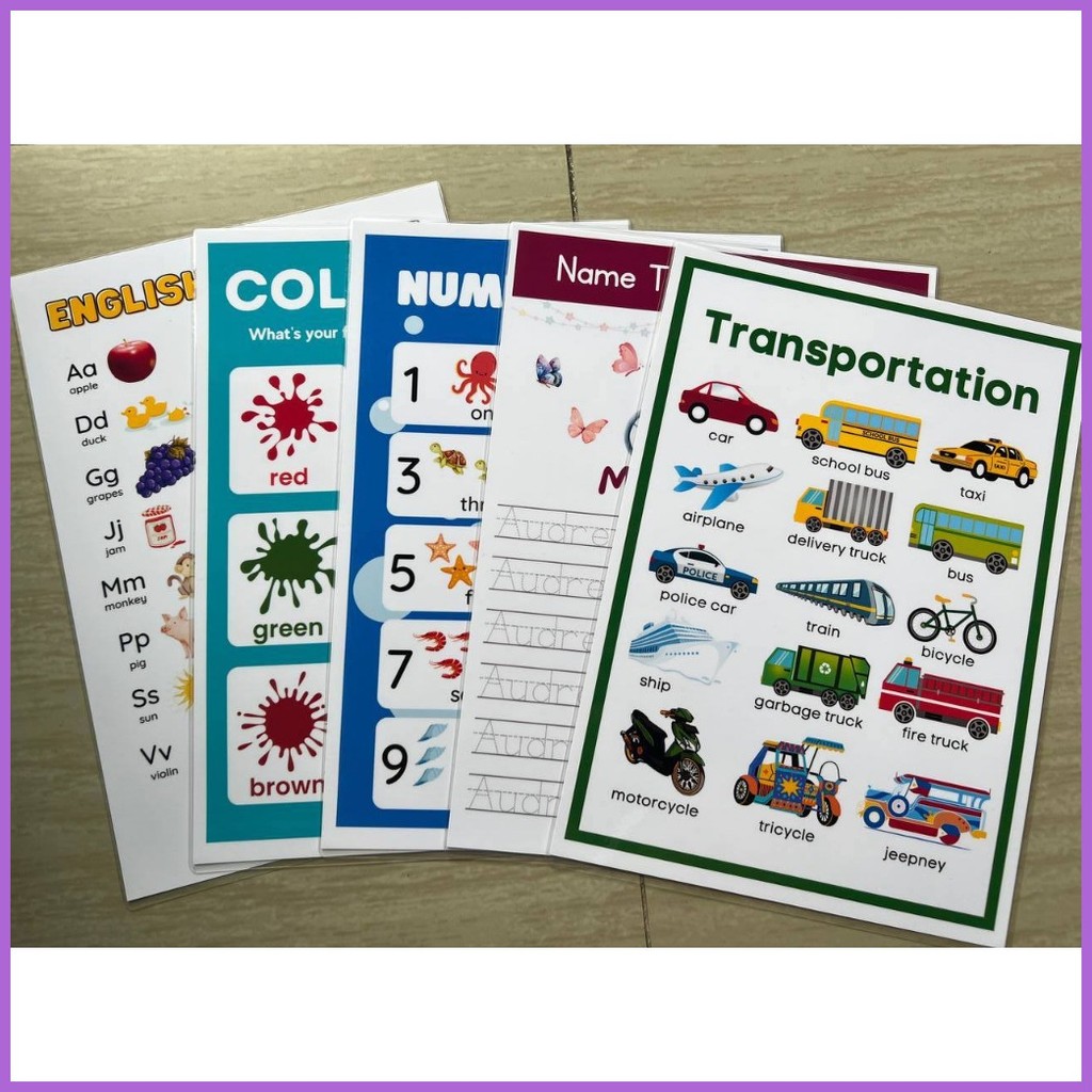 ∆ BUNDLE OF 5 Educational learning materials for kids Laminated A4 Size ...
