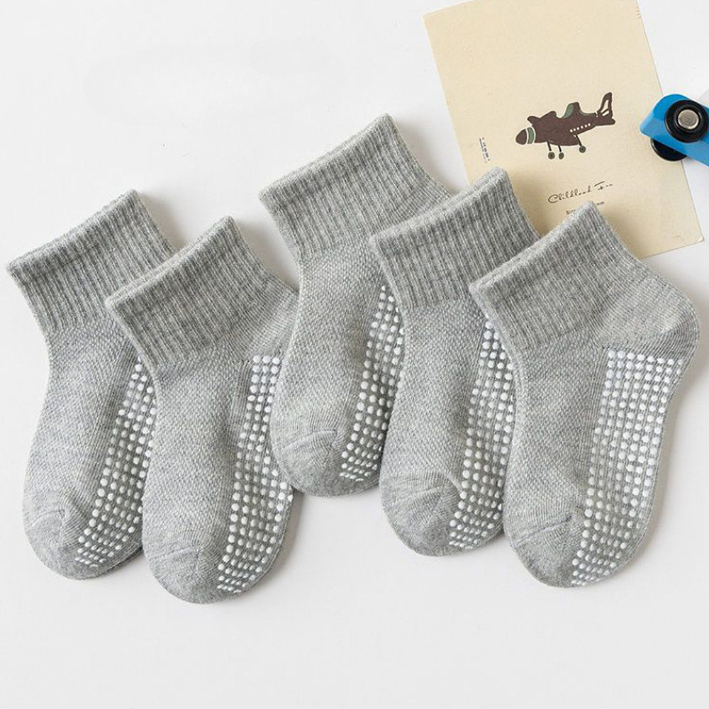 5 Pairs Kids School Socks Children's Solid Color Non-slip Boys Girls ...