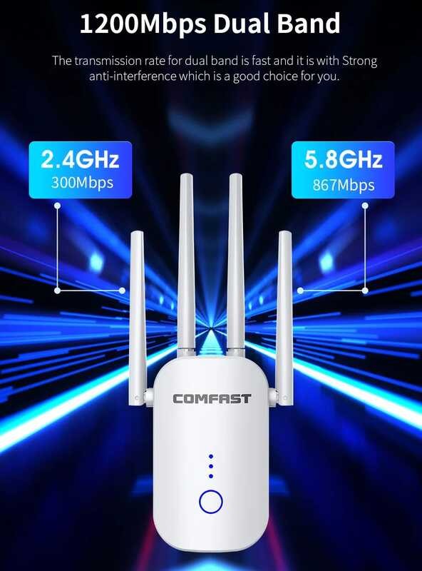 1200Mbps COMFAST Repeater Amplifier Wireless WiFi Range Extender 2.4 ...
