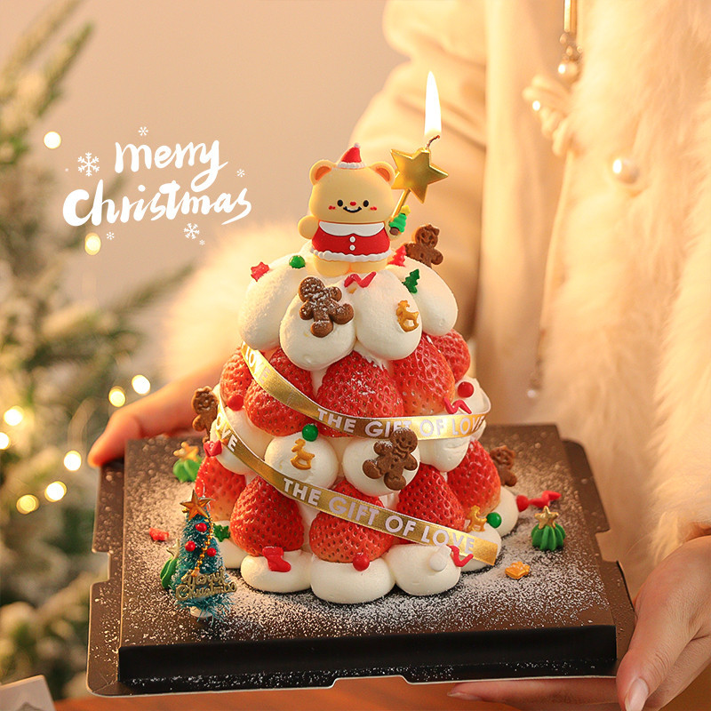 2025 Christmas Strawberry Tower Cake Decoration Christmas Tree Butter ...