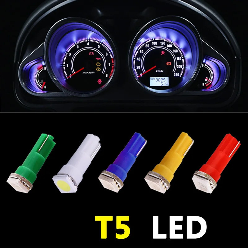 10PCS T5 LED Car Lights Bulb Wedge Instrument Panel Light Dashboard ...