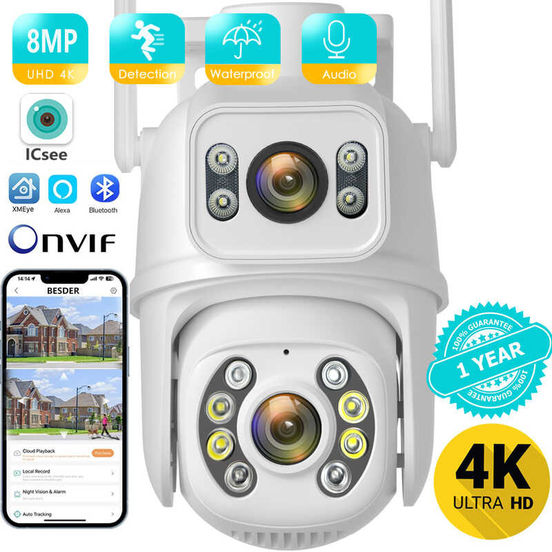 8MP BESDER 4K PTZ Wifi with Lens Dual Screens AI Human Detection ...
