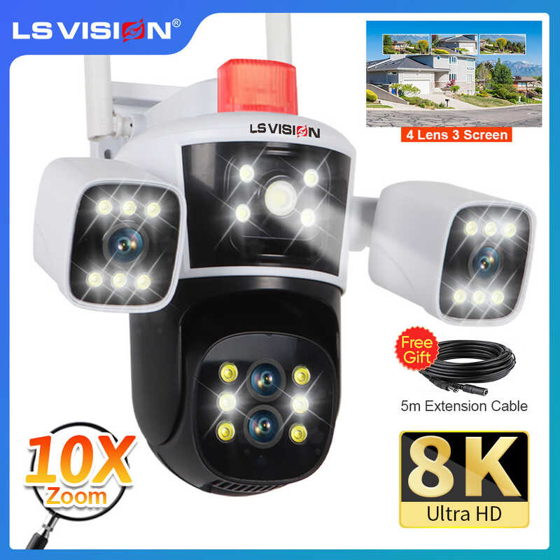VISION LS 16MP 10X Zoom WiFi Three Screens IP Outdoor 8K UHD PTZ Four Lens Human Auto Tracking ...