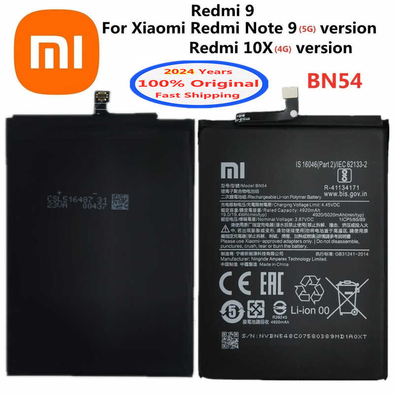 2024 Years 5020Mah Bn54 Original For Xiaomi Note Note9 5G 10X 4G Version / Redmi 9 Mobile Phone ...