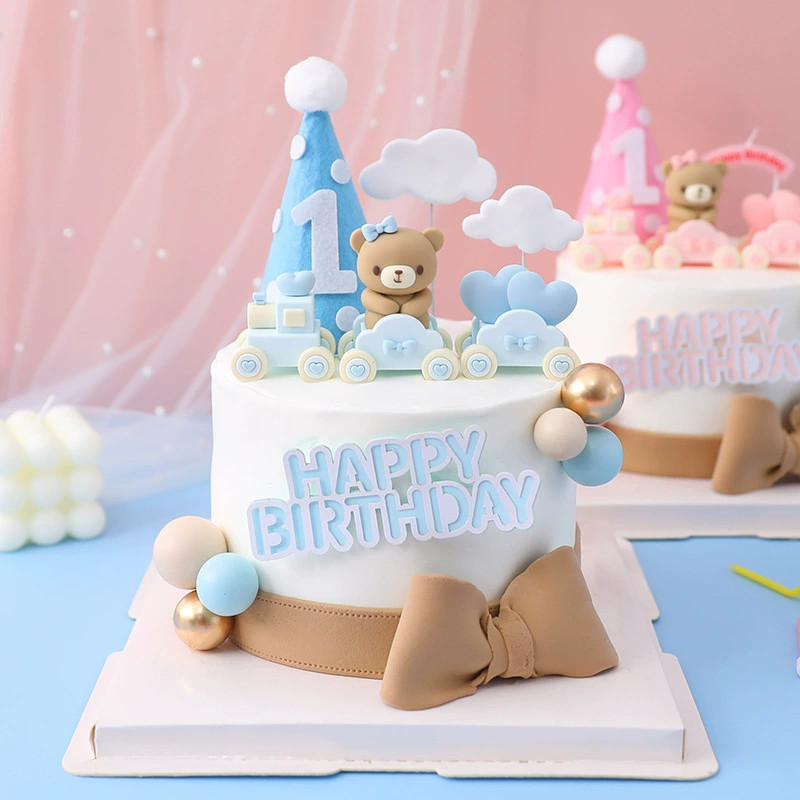 Teddy Train Cake Topper Cake Decoration Bear Train Pink Blue Baby Cake ...