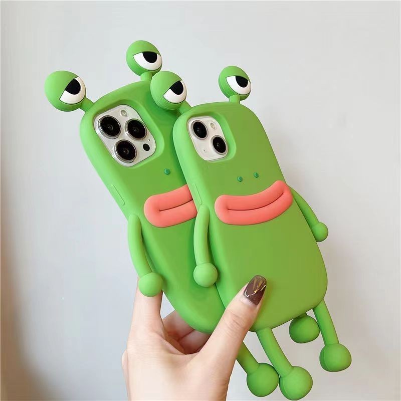 Cartoon cute silicone frog anti drop phone case for iphone 15 14 13 12 ...