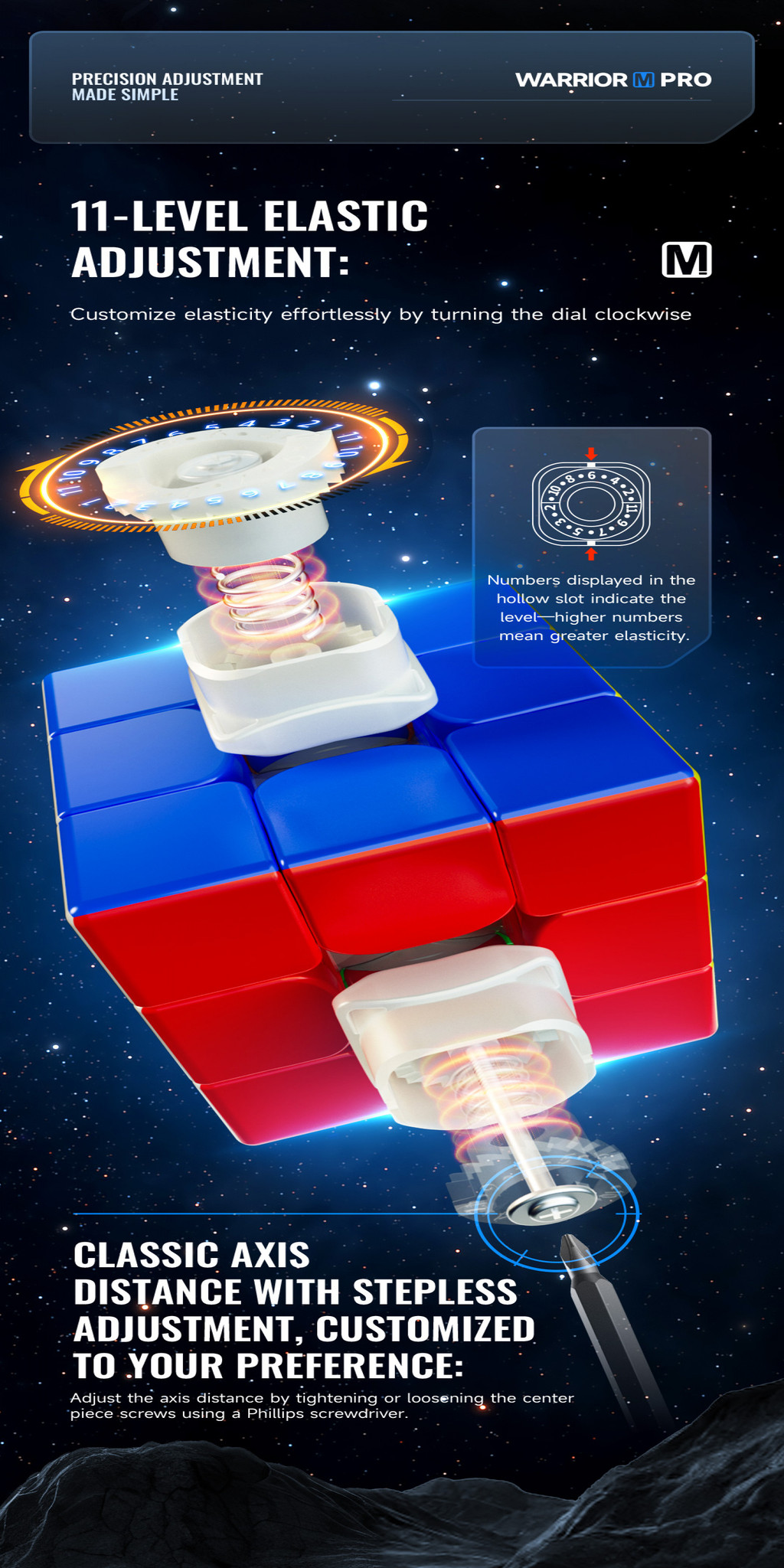 Qiyi Warrior M Pro 3x3 Magnetic Speed Cube with 11-Level Adjustment and ...