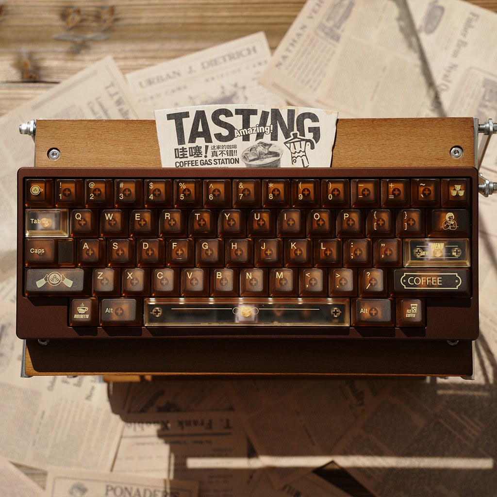 KeyGenius Coffee House Keycaps Foggy Transparent Brown PC Cherry Profile keycap set for ...