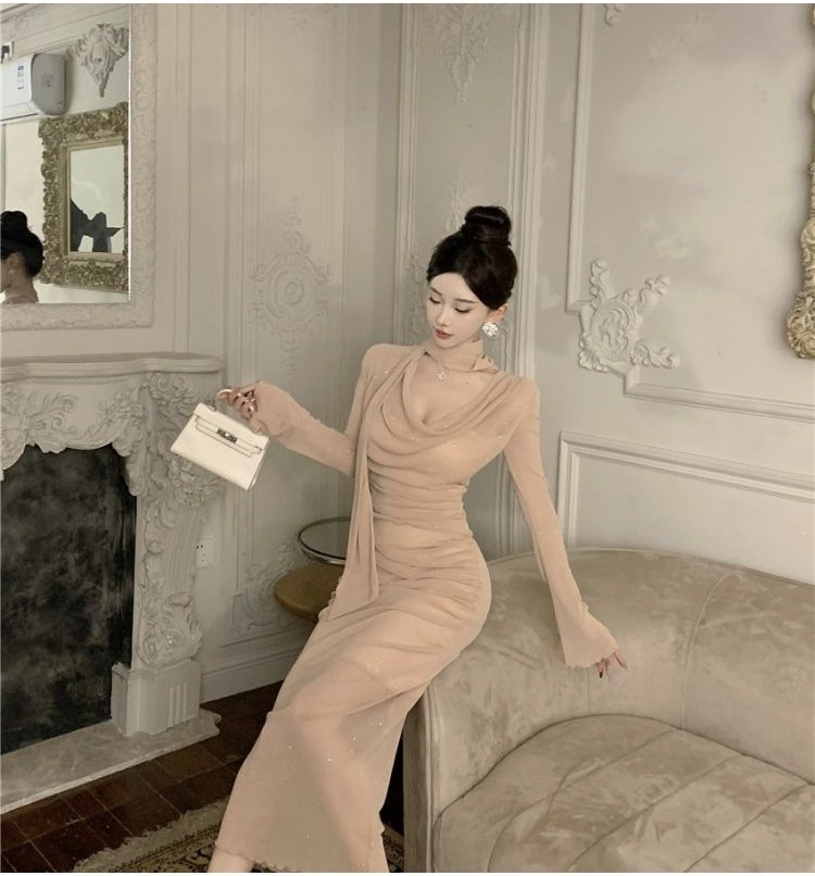 Mocha Mousse Dress Gown Pantone Color of Year 2025 Khaki Brown Elegant ...