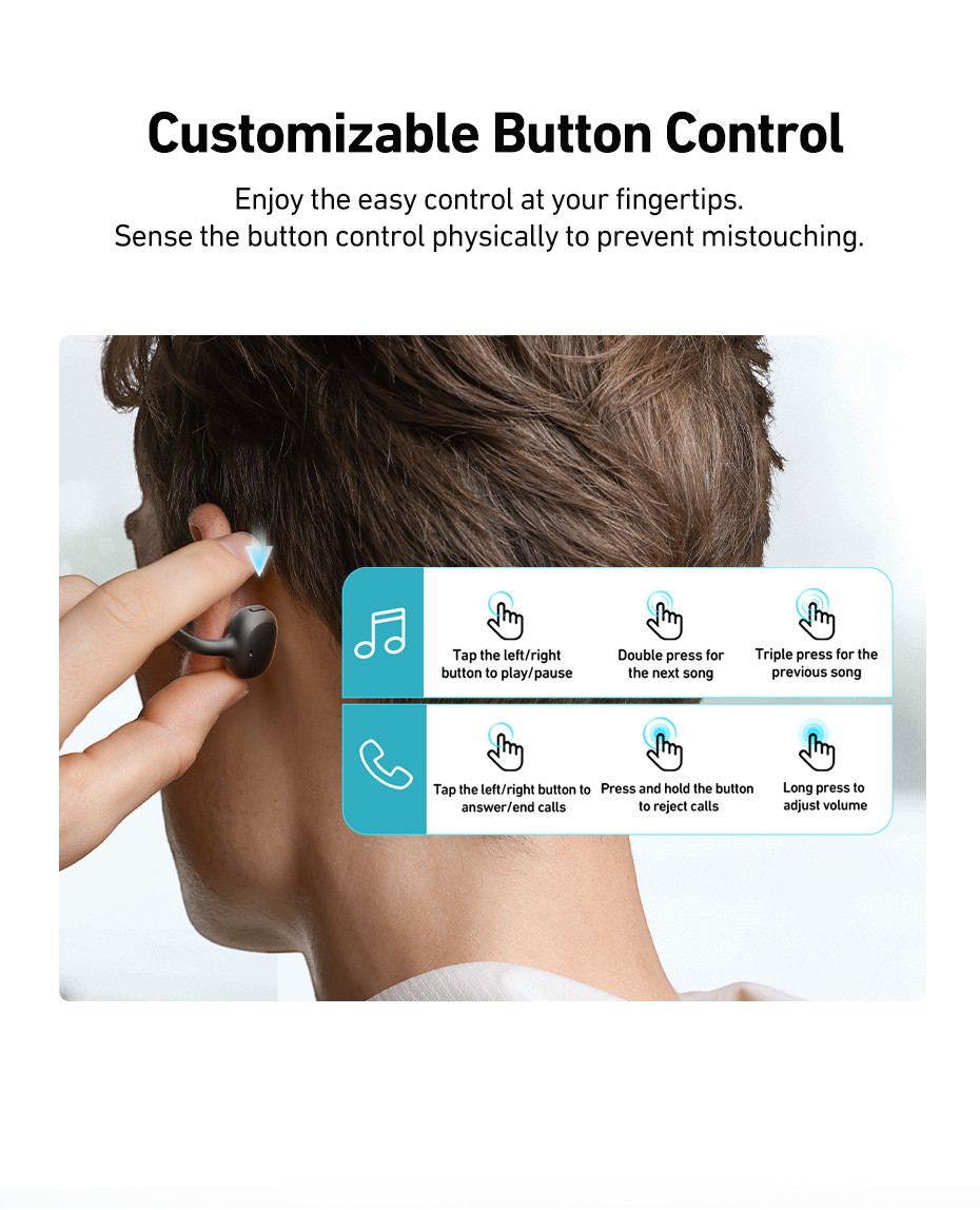 Baseus MC1 Clip-On Sports Earbuds Ear Clip Wireless Earphones Bluetooth ...