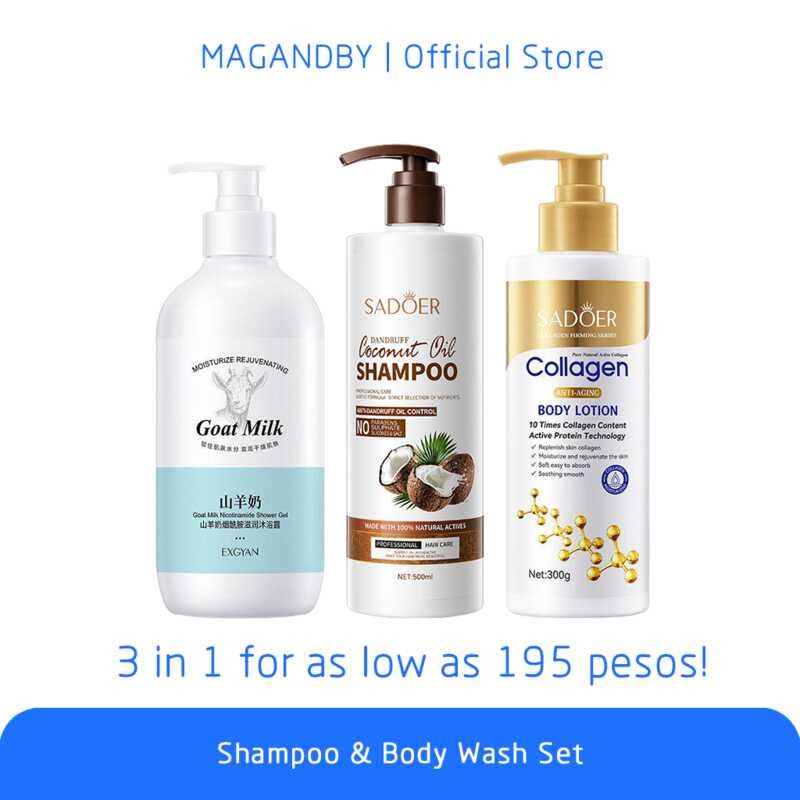 3Pcs Body Lotion & Shampoo Set Coconut Shampoo,Goat Milk Wash,Collagen ...