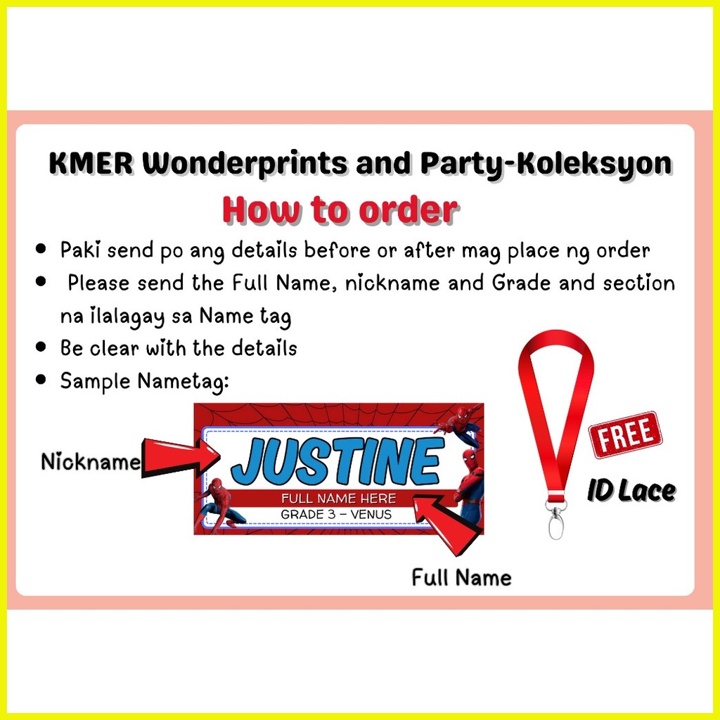 ⚛ Customized Laminated Name Tag / Name Plate for Kids (BACK TO BACK ...