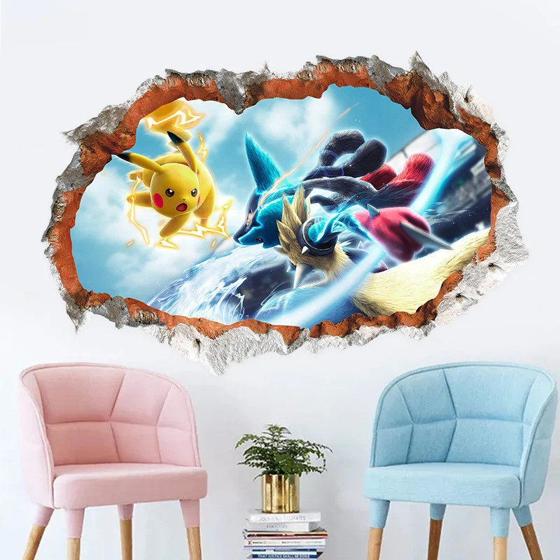 Anime Pikachu Charizard Lucario Figure PVC Wall Sticker Wallpaper Mural ...