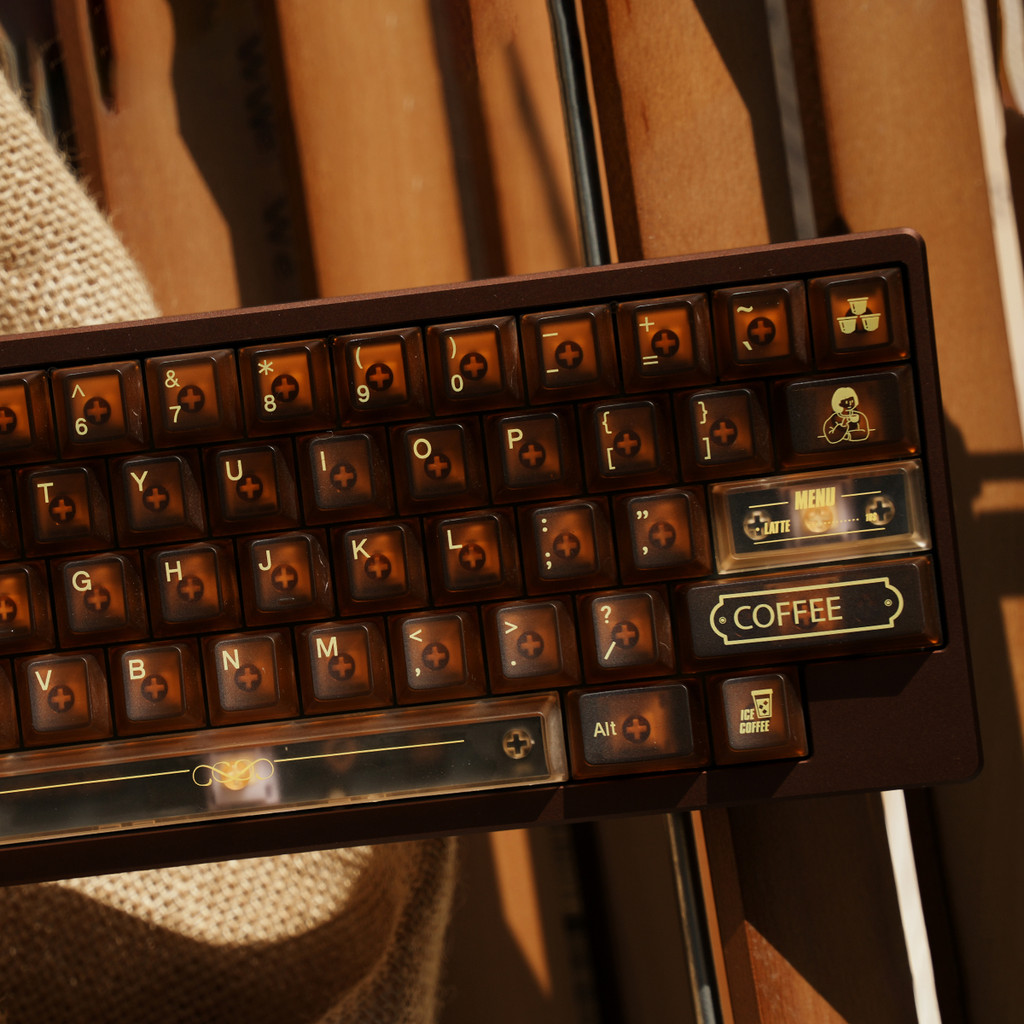 KeyGenius Coffee House Keycaps Foggy Transparent Brown PC Cherry Profile keycap set for ...